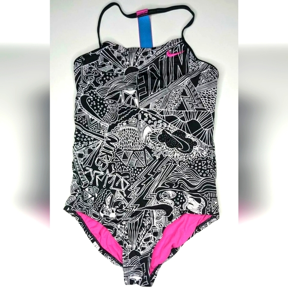 Nike | Swim | Nike Doodle Tback Onepiece Swimsuit Black Girls Medium ...